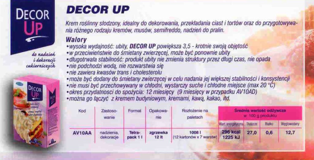 Słodkie Hobby Konin > Decor Up - śmietana roślinna ( 1 litr)12 szt